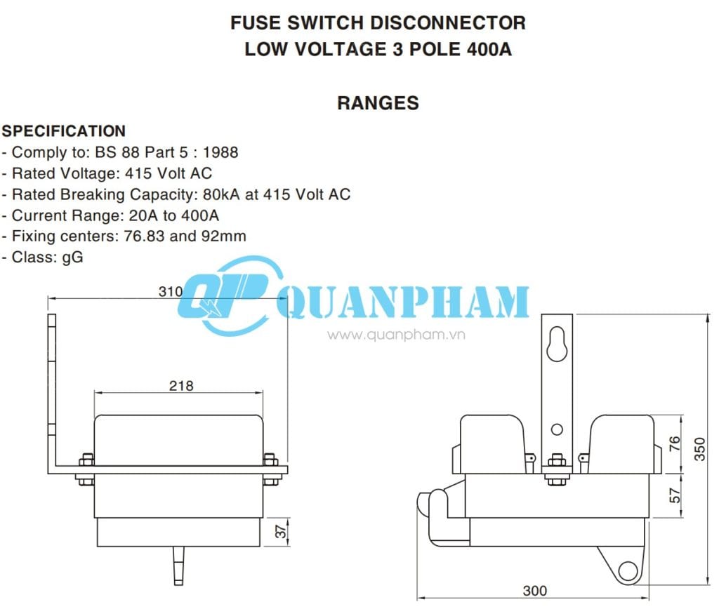 FUSE SWITCH DISCONNECTOR LOW VOLTAGE 3 POLE 400A | Quan Pham